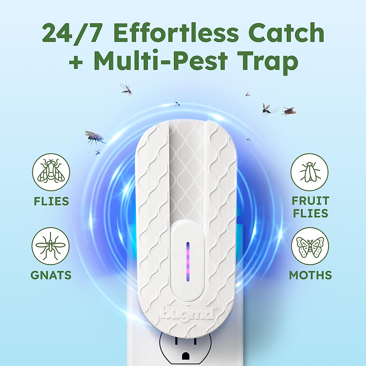 BugMD Fly Trap Indoor, Gnat Traps for House Indoor, Fruit Fly Trap, Gnat Killer Indoor, Plug in Bug Catcher, Indoor Fly Trap, Insect Traps Indoor, Fly Traps Indoor for Safer Home, Fruit Fly Killer