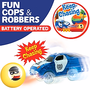 142 Pieces Police Patrol Chase Create a Road Super Snap Speedway - Magic Journey Flexible Track Set with LED Light Up Toy Cars
