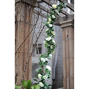 MagicZoo 2Pack(18 Rose Flowers) 15FT Artificial Rose Vine Silk Flower Garland Fake Hanging Rose Flower Plant for Home Office Garden Hotel Wedding Party Decor (2pc White)