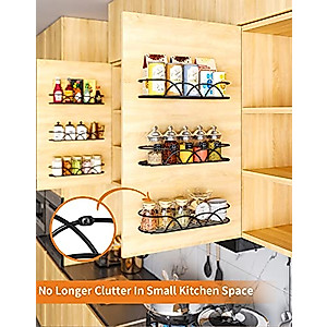 SWTYMIKI 6 Pack Spice Rack Wall Mount Rainbow Design Hanging Spice Shelf Organizer for Cabinet Strong & Stable Metal Seasoning Organizer for Kitchen Cabinet Wall and Pantry Organization Storage,Black