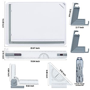 Frylr Inch A3 Drawing Board Drafting Table with Parallel Motion and Angle English Measuring System 20.87”L x 14.49”D