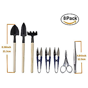 Bonsai Set 8 Pcs - Include Pruner,Fold Scissors,Mini Rake,Bud & Leaf Trimmer Set by ZELAR Made