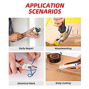 DIFFLIFE Tool Sets Household Tool Kit, 14-Piece General Home/Auto Repair Tool Set with Hammer, Pliers, Screwdriver Set and Toolbox Storage Case - Perfect for Homeowner, Diyer, Handyman (14-Piece)…