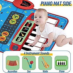 QShark 2 in 1 Music Learning Toys for Baby Toddler 1 2 3 Years Old Boys Girls | 13 Keys Piano Keyboard & 5 Drum Kits | Built-in Demo, 4 Instrument Sounds, Volume Control, Birthday Gift for 1+ Boy Girl