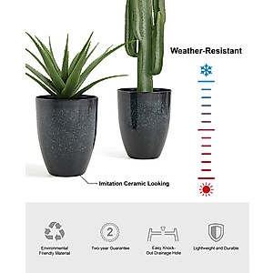 Glitzhome Set of 2 Large Tall Planter Pots,16.75''H Faux Ceramic Oversized Garden Flower Pots with Drainage Holes,Outdoor Indoor Tall Planters for Front Door,Patio and Deck