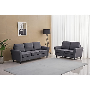 INSTORY Linen Loveseat Modern Sofa Comfy Couch for Living Room, Office, Bedroom - Grey