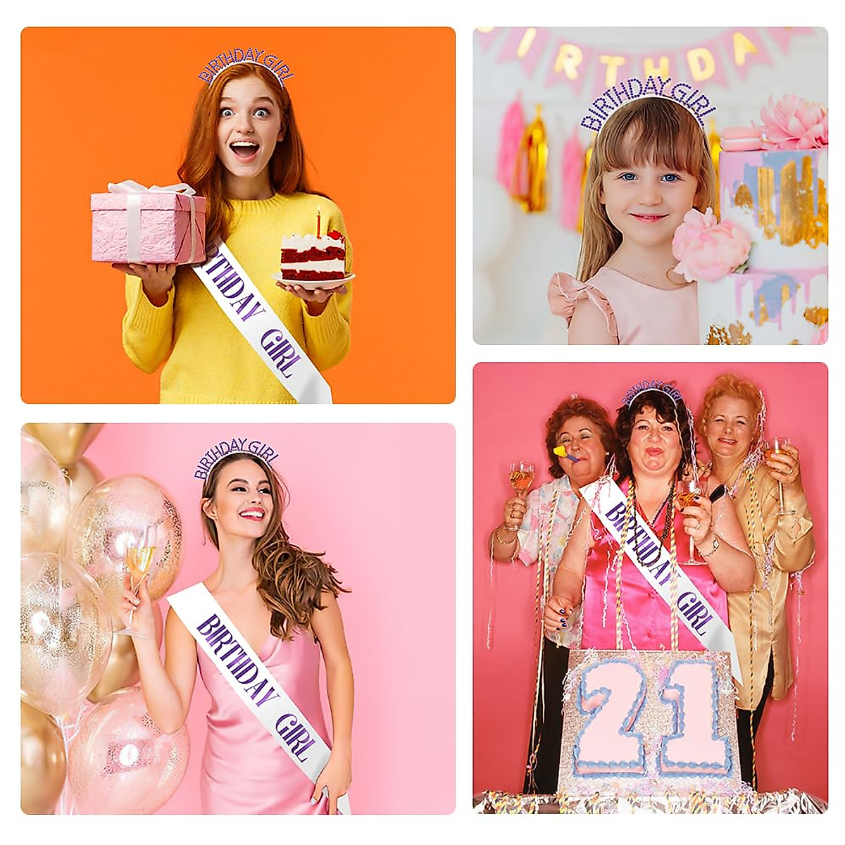 Birthday Girl Tiara Set - Sash, Crown, and Rhinestone Headband for Women, Princess Accessories Gift