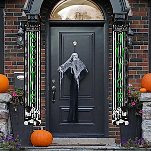 Scary Creepy Halloween Porch Banner Classic Movie Role Front Porch Welcome Sign Horror Halloween Party Decorations-12×71''