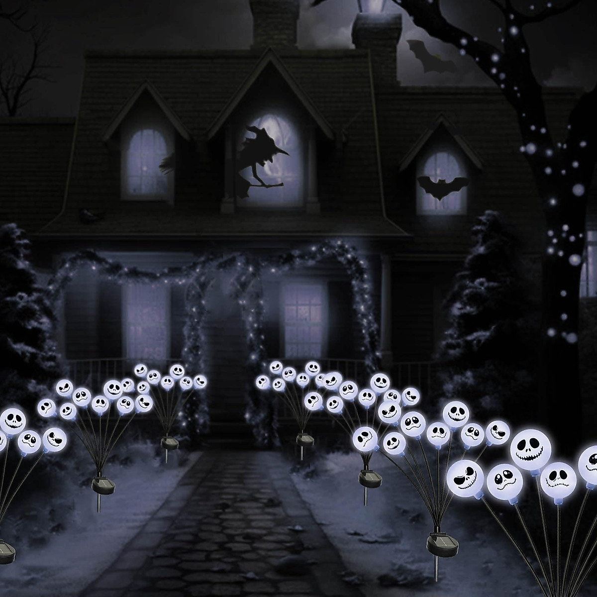 Janchs Upgraded 2 Pack 16LED Xmas Decorations Outdoor Solar Swaying Firefly Lights, Waterproof Solar Nightmare Xmas Pathway Lights Yard Garden Pathway Halloween Xmas Decor(Cool White) (JCS061)