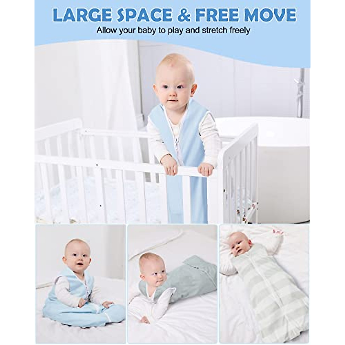 Lictin Baby Sleep Sacks-3 Packs Cotton Baby Wearable Blanket 0.5 TOG,Unisex Sleepsack with Adjustable Length 18-36 Months, Baby Sleeping Bag with 2-Way Safe Zipper for Infant Toddler Boy or Girl
