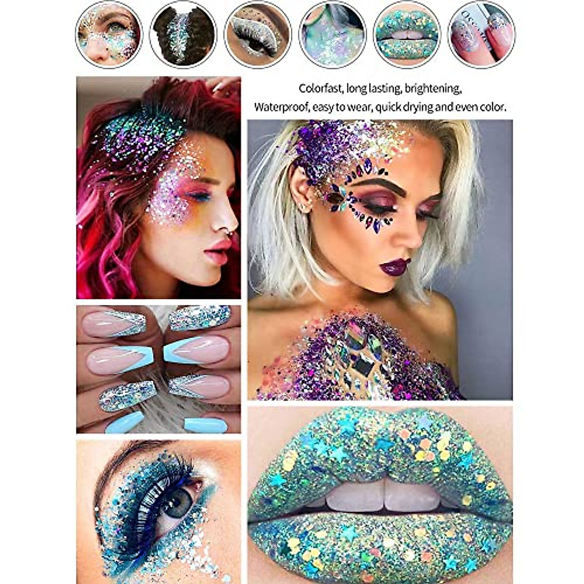 Roll On Body Glitter - Cosmetic-Grade, Easy to Use Holographic Body Glitter Gel for Body, Face, Hair and Lip, Sparkling Sequins Festival Glitter Makeup, Vegan & Cruelty Free (Purple)
