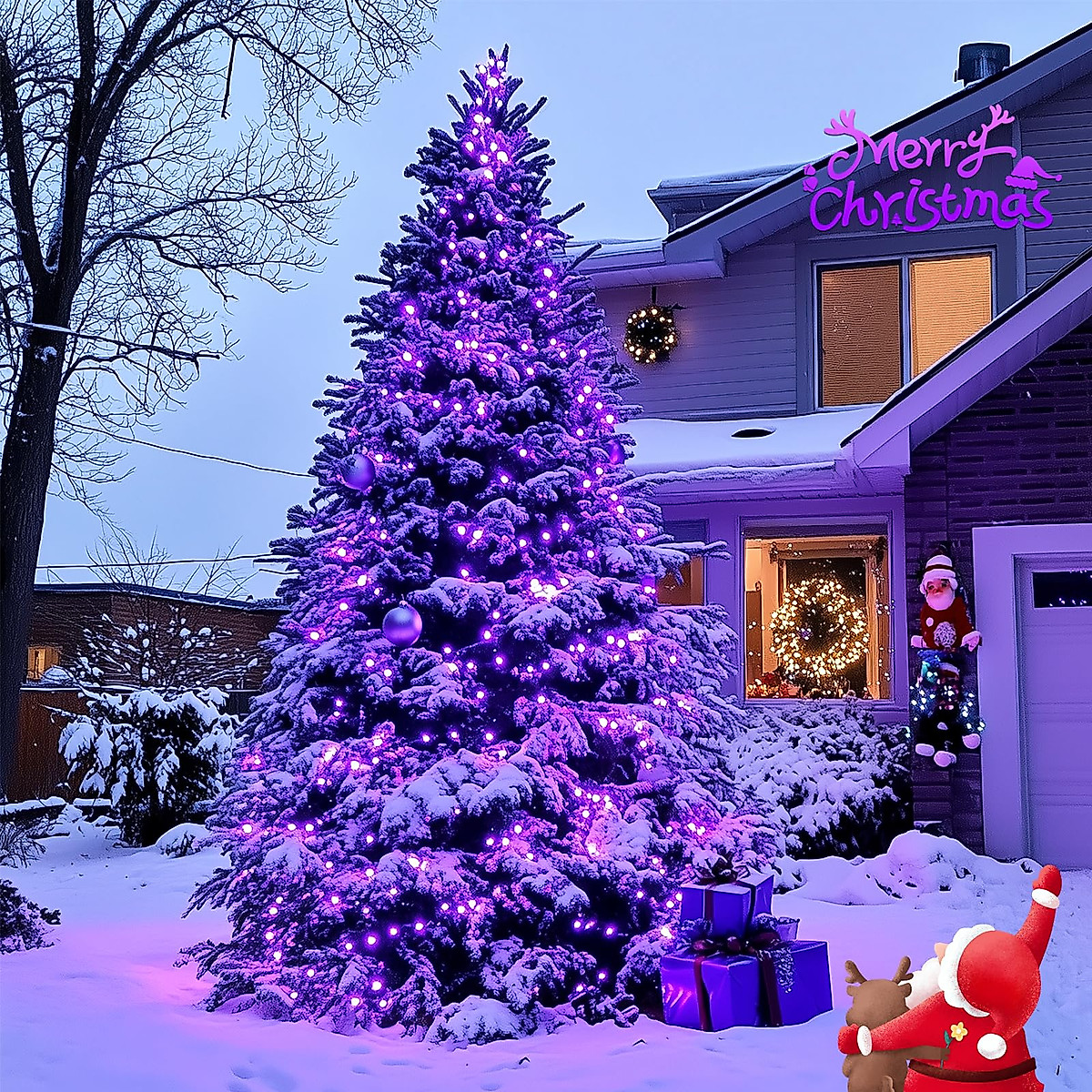 JMEXSUSS 600LED Purple Solar Christmas Lights, 206.7ft Solar String Lights Outdoor Waterproof, 8 Modes Purple Solar Lights for Patio Tree Gardens Halloween Xams Christmas Decor