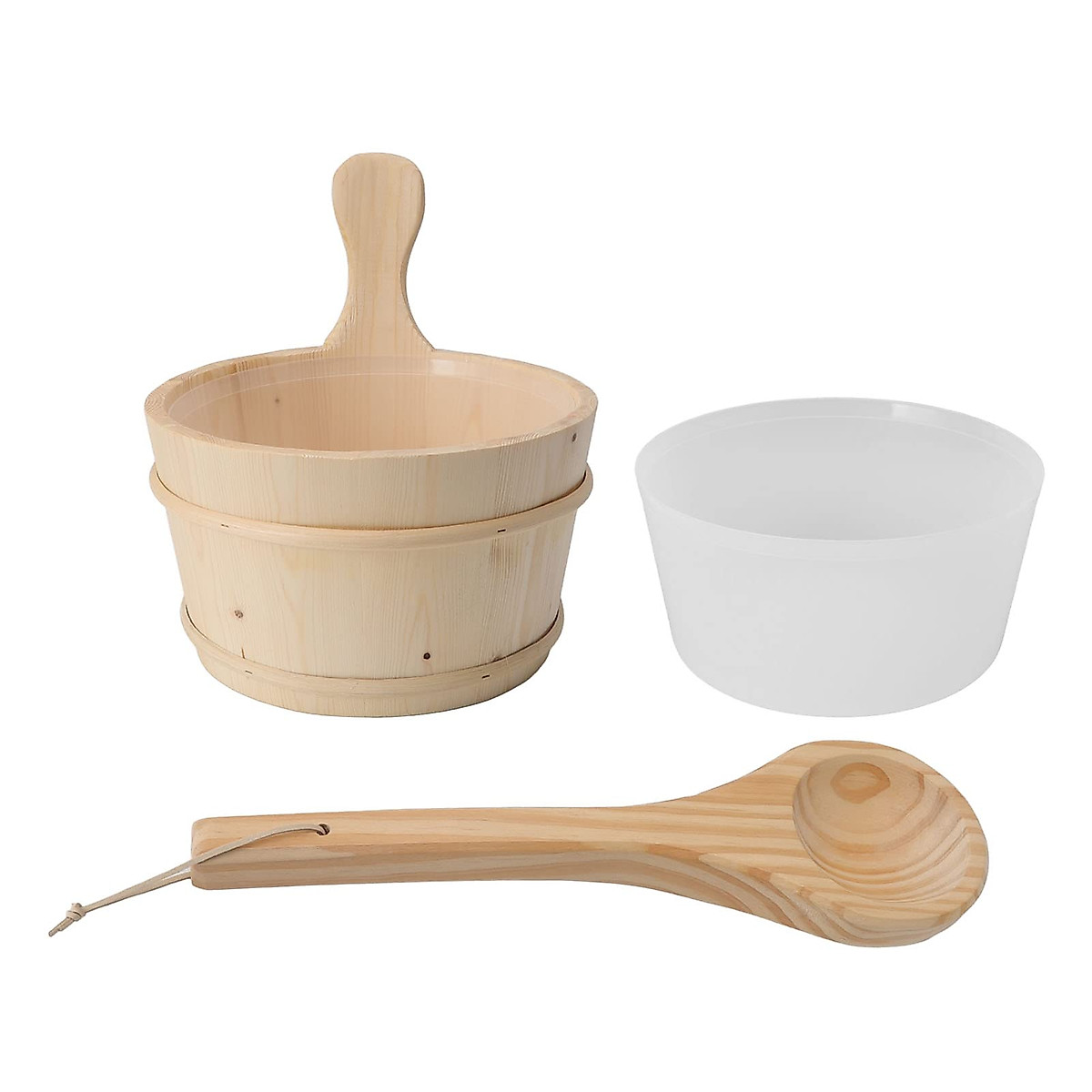 UPQRSG Sauna Bucket and Ladle, Wooden Sauna Bucket Sauna Accessories for Men Women, SpruceHot Tub Barrel Sauna Sauna Spa Accessory with Plastic Liner