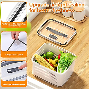 JSCARES 4-Pack Fruit-Storage-Containers for Fridge with Colander, Airtight Food Storage Containers with Lids & Handle, Produce Storage Bins Set for Refrigerator for Salad Berry Lettuce Vegetables Meat