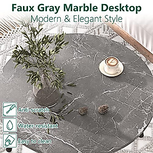 WiberWi Round Coffee Table 23.6” Small Coffee Tables for Living Room Faux Grey Marble Top Modern Circle Table Sturdy Black Solid Wood Legs Cocktail Table End Table