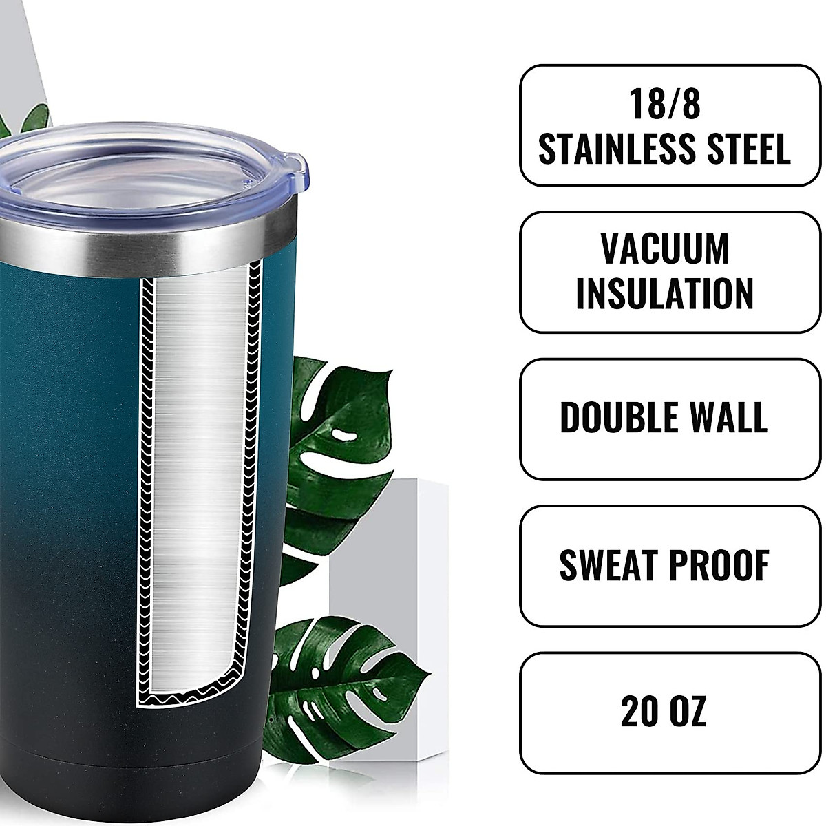 TDYDDYU 8 pack 20 OZ Double Wall Stainless Steel Vacuum Insulated Tumbler Coffee Travel Mug With Lid, Durable Powder Coated Insulated Coffee Cup for Cold & Hot Drinks (OmbreIndigo, 8pack)