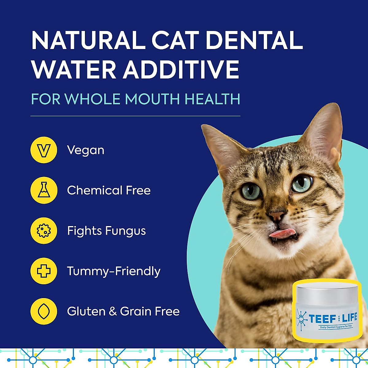 TEEF! for Life Protektin30 Plant-Derived Dental Water Additive for Cats, Daily Dental Care, Clinically-Proven Formula Naturally Fights Plaque and Tartar, Dental Kit with 30 Servings