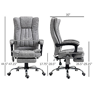 Vinsetto Microfiber Office Chair, High Back Computer Chair with 6 Point Massage, Heat, Adjustable Height and Retractable Footrest, Grey