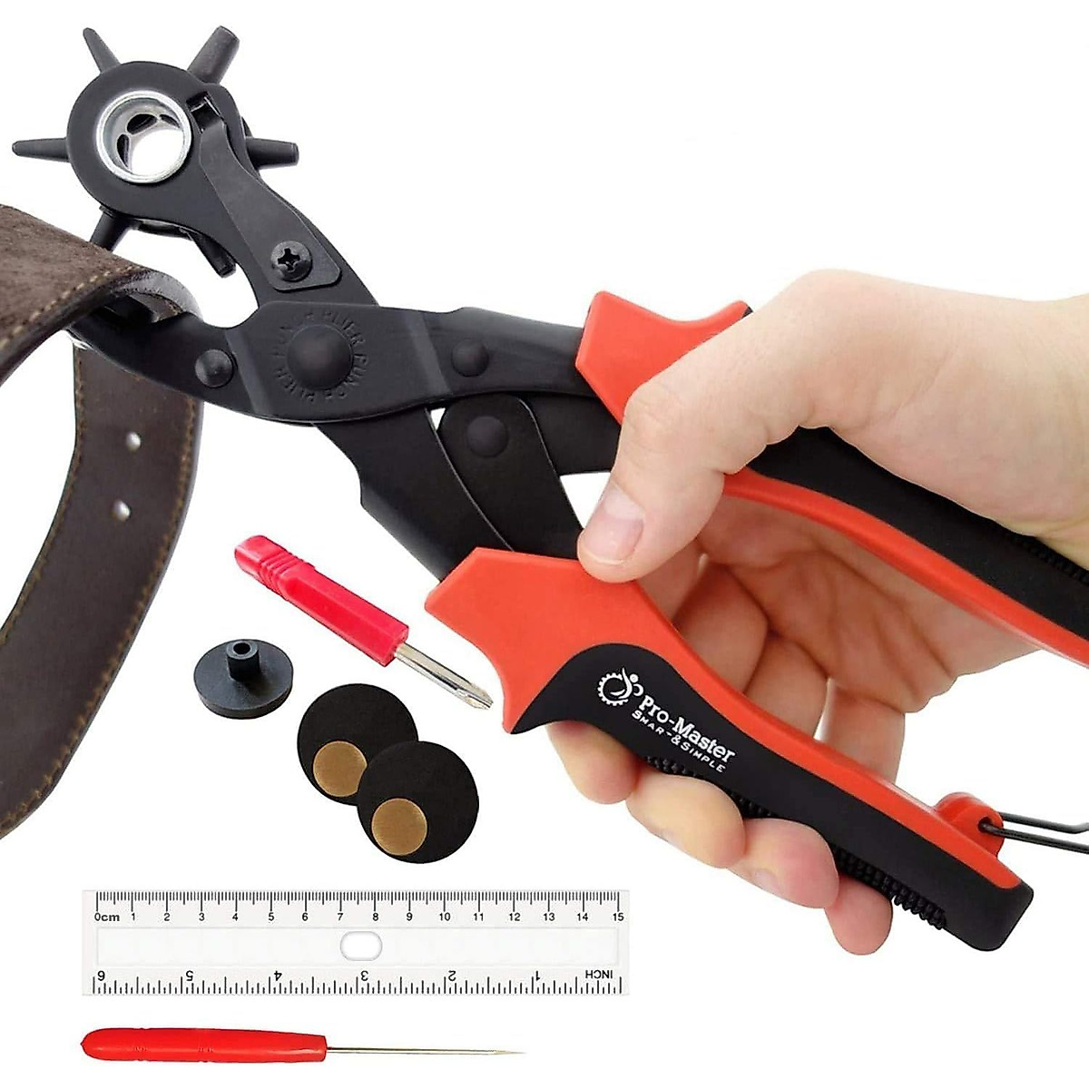 Professional Leather Hole Puncher – Leather Punch Tool for Belts, Watch Bands, Handbag Straps and More – Precision Multi-Size Fabric & Leather Hole Puncher for Crafts & Easy DIY Belt Holes