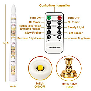 7.9 Inch Christmas Window Candles with Timer and Remote, Flameless Taper Candles Battery Operated, LED Floating Flickering Candles with Removable Candlesticks and Suction Cups for Home Decor(White)