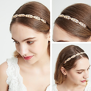 Oriamour Flower Design Rhinestone Crystal Wedding Headband Bridal Headpieces Simple Design Bridal Headband (Gold)