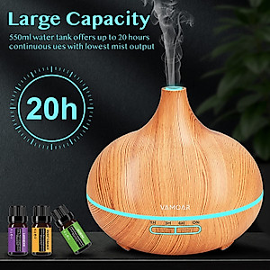 Ultrasonic Essential Oil Diffusers，550ml Diffuser Gift Set & Top 10 Essential Oils, Aromatherapy Diffuser Humidifier with 4 Timer &Auto Shut-Off for & 15 Ambient Light