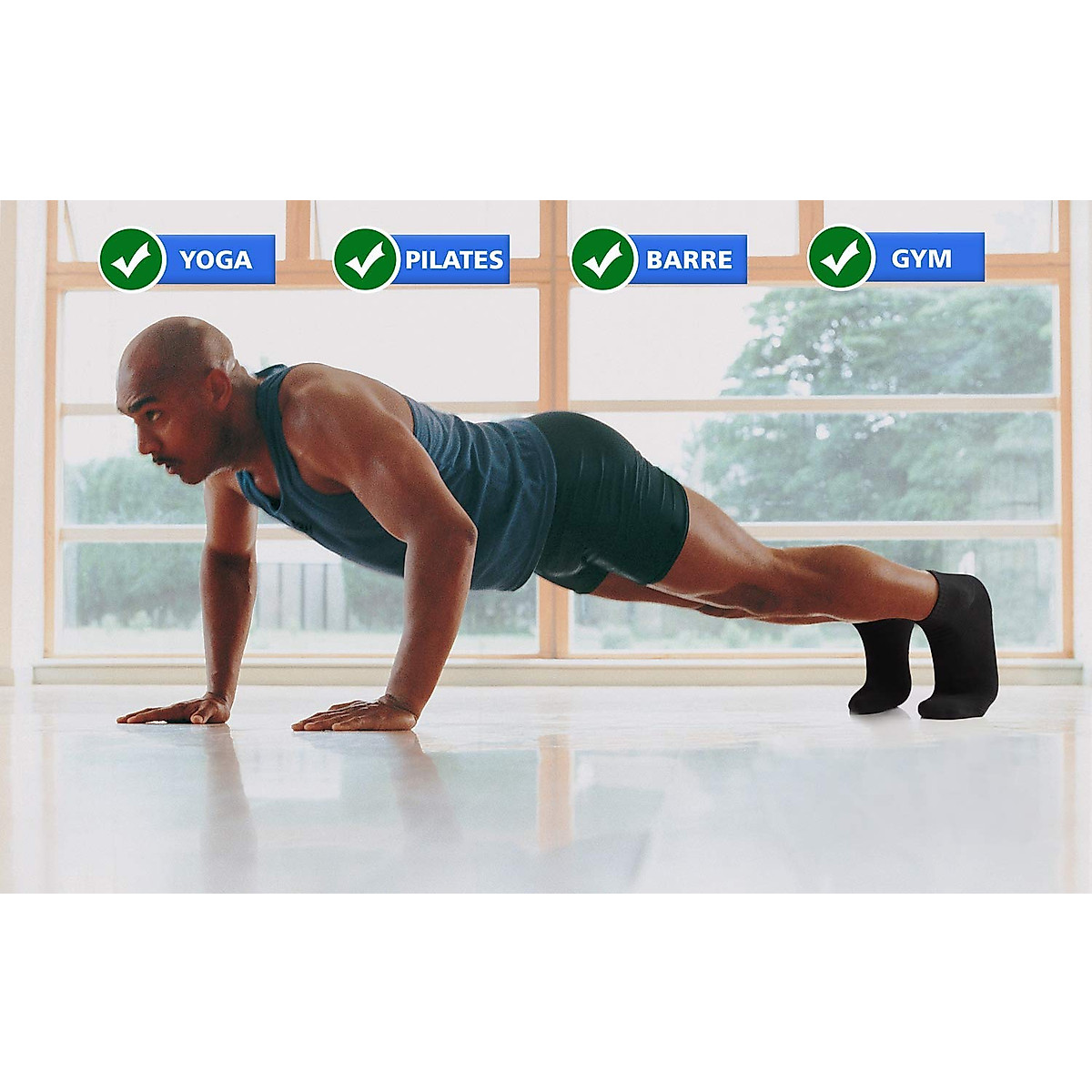 NEWCHAO Anti Slip Socks Non Skid Grip Socks,4 pairs Unisex for Yoga Home Workout Barre Pilates Pregnancy Hospital Men Women in Black and Grey