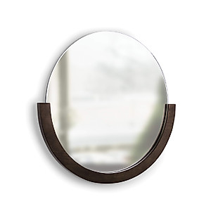 Umbra Mira Decorative Wall Entryway, Circular Mirror with Wood Frame on The Bottom Half, 22.5 Inch, Aged Walnut