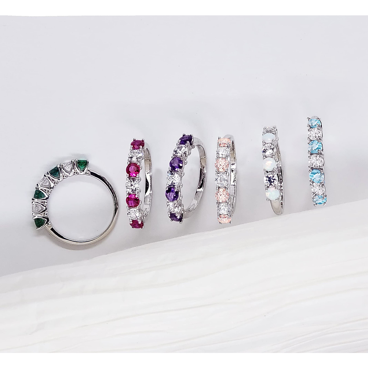 Tirafina Amethyst and Lab-Created White Sapphire Band Ring, Alternating Stones, Sterling Silver, (3.5mm stone)