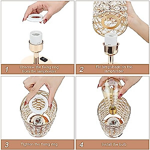 Hong-in Gold Lamps Set of 2, Dimmable Gold Lamps for Nightstand with USB-C+A & AC Charging Ports, 3-Way USB Crystal Lamp, Bedside Desk Light for Bedroom Living Room Home Office(Bulb Included)