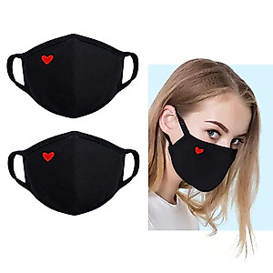 Yiiza Fashion Cute Heart Face Mask - Unisex Organic Cotton Dustproof Mouth Protection - Reusable Warm Windproof for Outdoor Activities