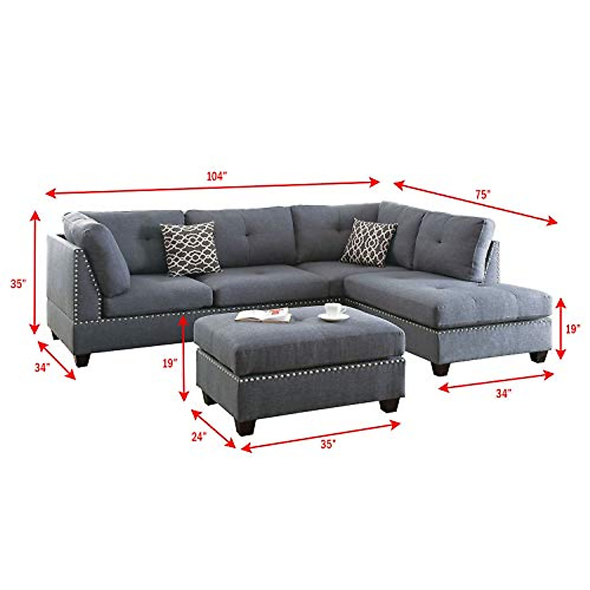 Poundex Linen-Like Fabric Sofas in Grey