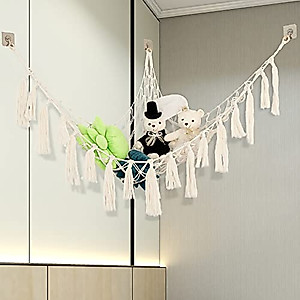 YELIENM Stuffed Animals Net or Hammock with LED Light, 59 inch Toy Hammock Net for Stuffed Animals Corner Hanging Stuffed Animal Storage Stuffed Animal Holder for Nursery Kids Bedroom (White)…