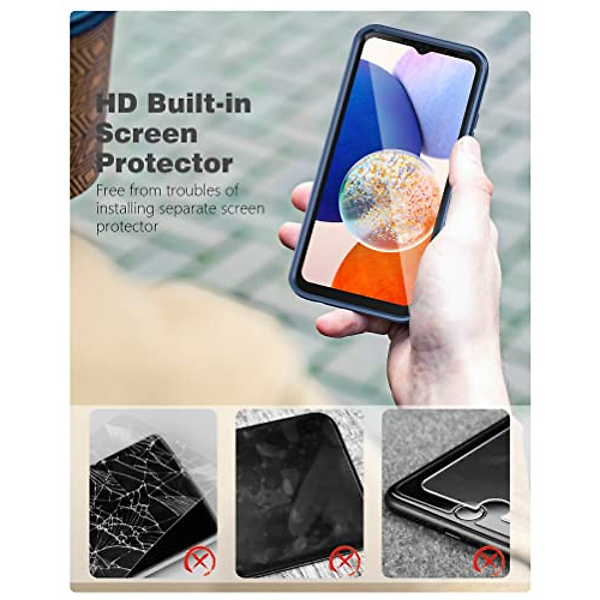 FNTCASE for Samsung Galaxy A14 5G Case: Shockproof Silicone Protective Phone Case with Built-in Screen Protector - Slim Dual Layer Rugged Durable Drop Proof TPU Protection Cover (Navy Blue)