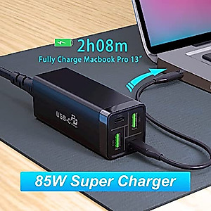85W USB C Charger, URVNS GaN Tech PD 65W PPS 33W QC 18W Fast Charger Desktop USB-C Charging Station for iPhone 14 Plus 13 12 Pro Max, Samsung, MacBook, iPad and More