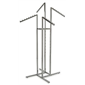 Only Garment Racks #2233 Clothing Rack - Heavy Duty Chrome 4 Way Rack, Adjustable Arms, Square Tubing, Perfect for Clothing Store Display with 4 Slanted Arms