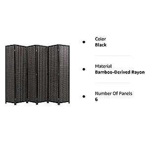 6 Panel 72 Inch Room Divider Bamboo Folding Privacy Wall Divider Wood Screen for Home Bedroom Living Room, Black