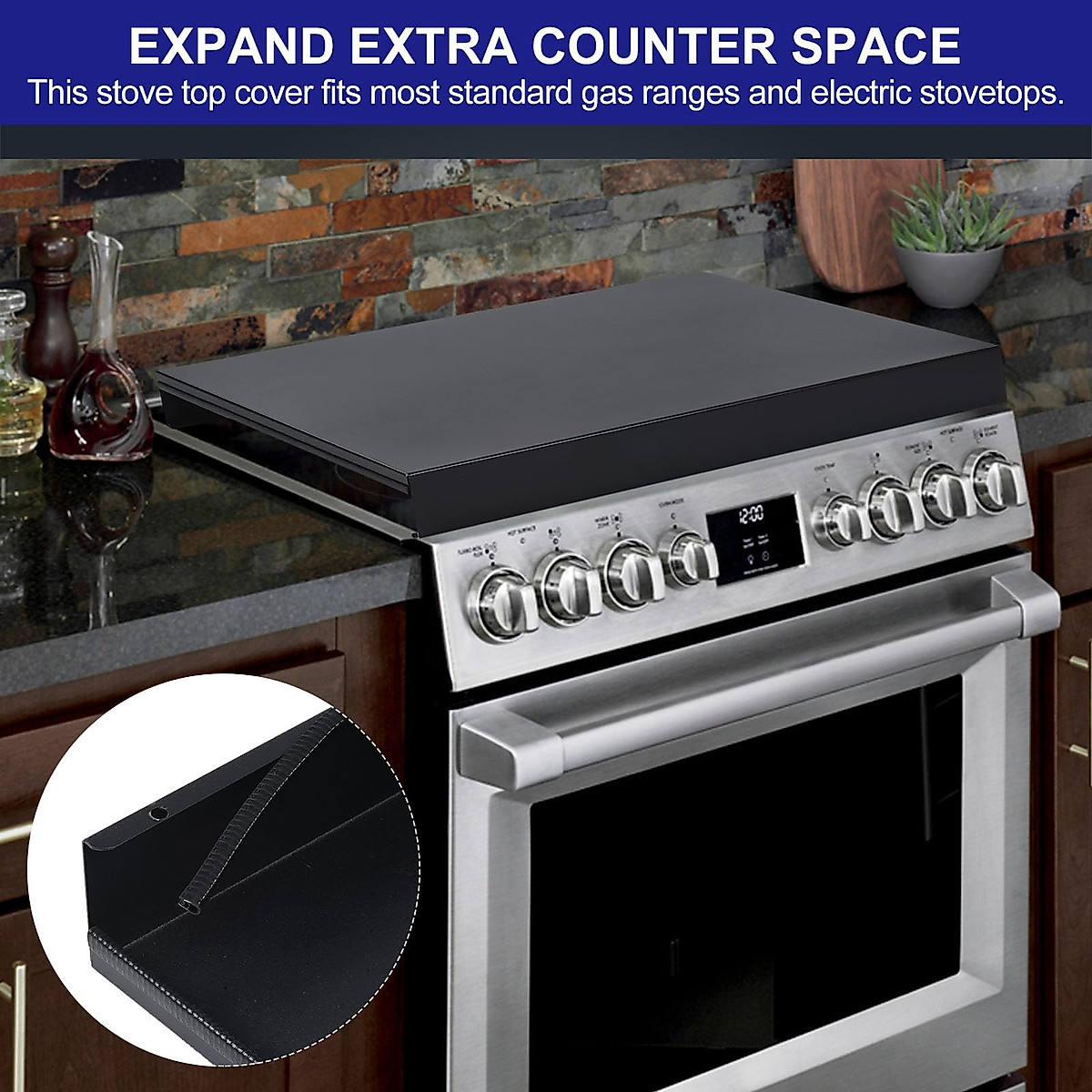 uxcell Stainless Steel Stove Top Cover, Gas Stove Protective Cover Bracket (L 30" x W 22" x H 2.75") for Rice Cooker Induction Cooler, Noodles Board for Cooktop/Electric Stove, Black