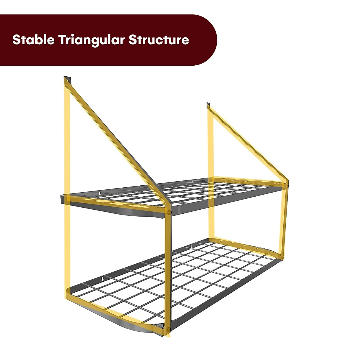 Vdomus Hanging Pot and Pan Rack - Wall Mounted Hanging Pot Rack for Kitchen Storage and Organization - Silver 2-Tier Wall Shelf for Pots and Pans Storage