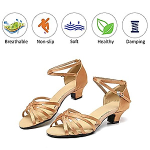 DKZSYIM Women's Satin Latin Dance Shoes Ballroom Salsa Performance Practice Dancing Shoes,DY-WD-Beige-3.5,US 6.5