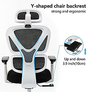 KERDOM Ergonomic Office Chair, Home Desk Chair, Comfy Breathable Mesh Task Chair, High Back Thick Cushion Computer Chair with Headrest and 3D Armrests, Adjustable Height Home Gaming Chair S-White