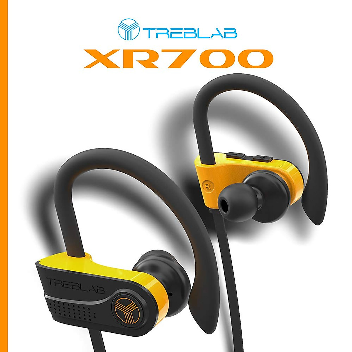 TREBLAB XR700 Wireless Sports Earbuds, Bluetooth 5.0, IPX7 Waterproof, Sweatproof, Custom Adjustable Earhooks, Noise Cancelling, in-Ear Headset
