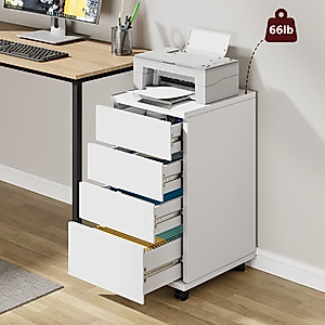 BOTLOG Mobile File Cabinet, 4-Drawer Filing Cabinet with Wheels, Rolling Pedestal Under Desk for Home Office Legal/Letter/A4 Size White