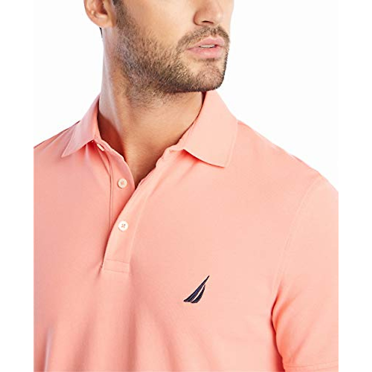 Nautica Men's Short Sleeve Solid Stretch Cotton Pique Polo Shirt, Pale Coral, Medium