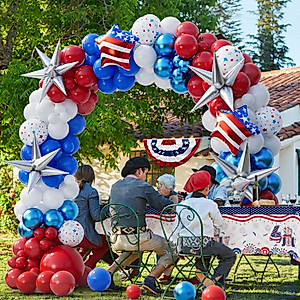 151pcs Red White and Blue Balloon Garland Arch Kit Patriotic Decorations with Exploding Star Balloons for Graduation Party Supplies Nautical Party Veterans Memorial Day 4th of July Baseball Party