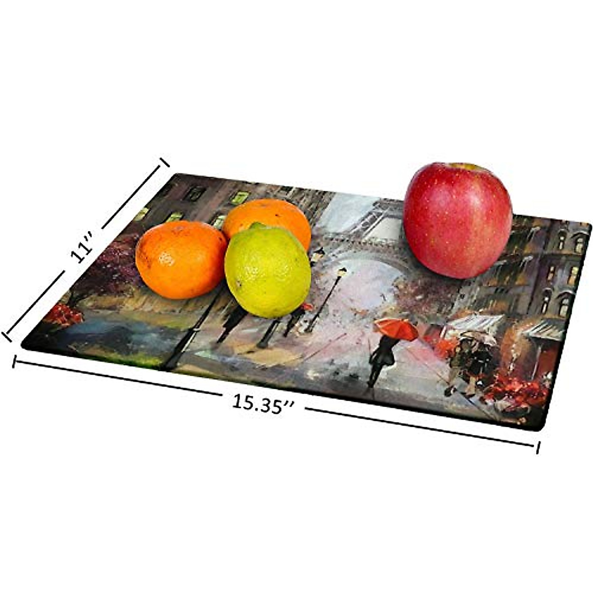 Tempered Glass Cutting Board oil painting on canvas street view of Paris Artwork eiffel tower Tableware Kitchen Decorative Cutting Board with Non-slip Legs, Serving Board, Large Size, 15" x 11"