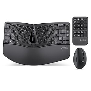 Perixx PERIDUO-606A, 3-in-1 Wireless Compact Ergonomic Keyboard with Vertical Mouse and Numeric Keypad - Adjustable Palm Rest - Tilt Wheel - Membrane Low Profile Keys - US English