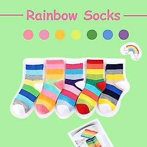 Marchare Girls Seamless Crew Cotton Socks Kids Casual Socks School Socks Rainbow Stripes Color A 5 Pack 6-8 Years