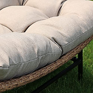 Idzo Caline Large Rattan Bistro Set Outdoor 3 Piece with Glass Side Table, Premium Olefin Thick Cushion, Upgraded 2000Hrs UV Resistant Wicker for Patio Use, Papasan Chair Design