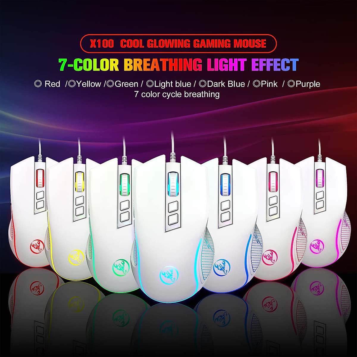 Wired RGB Gaming Keyboard and Mouse Combo with Multi Rainbow LED Backlight Ergonomic 96Key Layout 26Key Anti-ghosting Mechanical Feel Adjustable 3600DPI Mice Mouse Pad for PC Mac Gamer Typists(White)